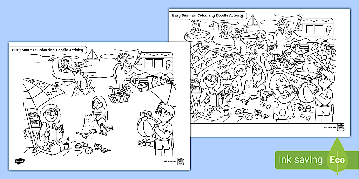 Busy Summer Colouring Doodle Activity - Twinkl - KS1