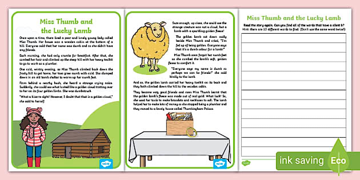 Silent b Phoneme Spotter Short Story Activity