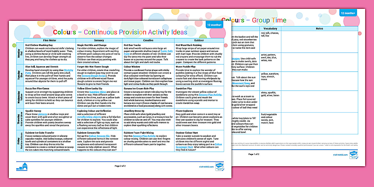 EYFS Toddler Room Planning: Colours | Toddler Room - Twinkl