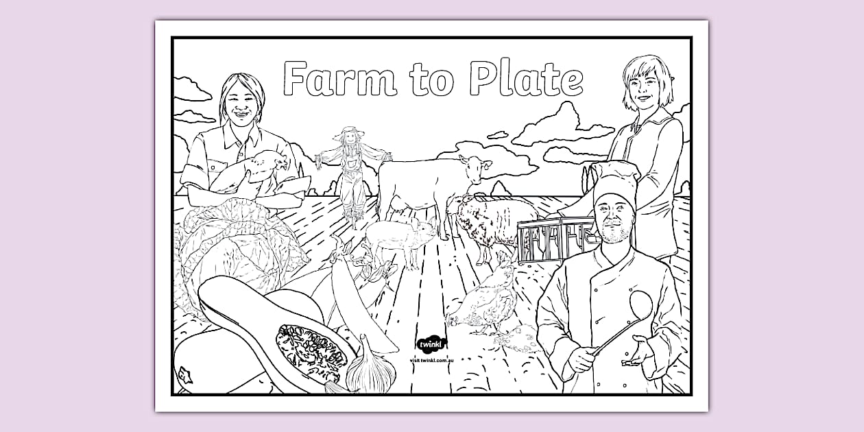 STEM IU Yr 3 Farm to Plate Title Colouring Page - Twinkl