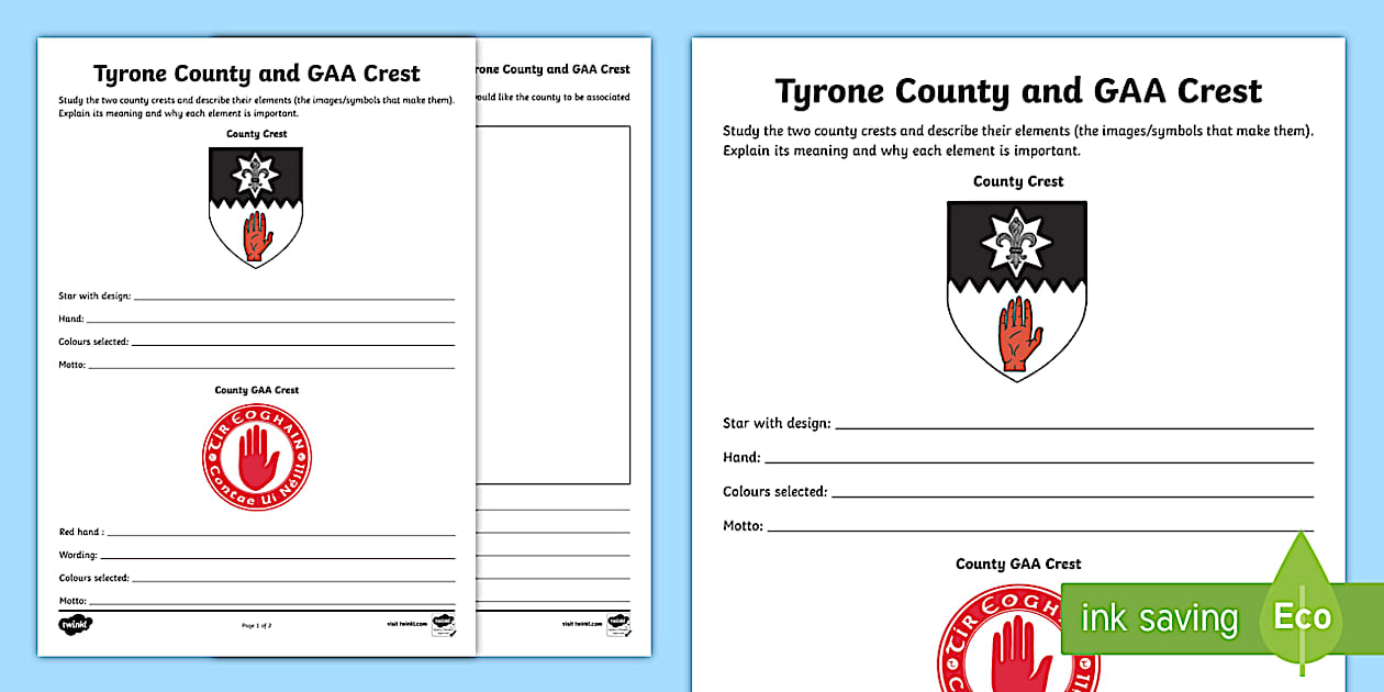 Tyrone County and GAA Crest Worksheet / Worksheet - Twinkl