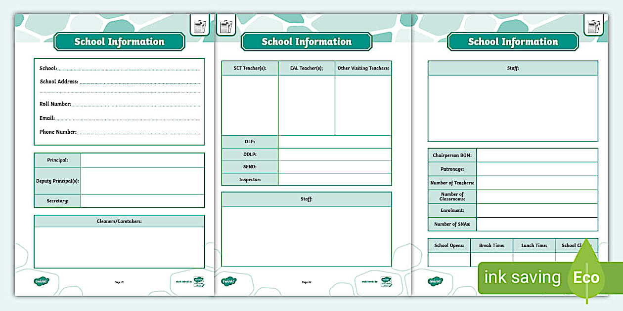 Teacher Planner: School Information