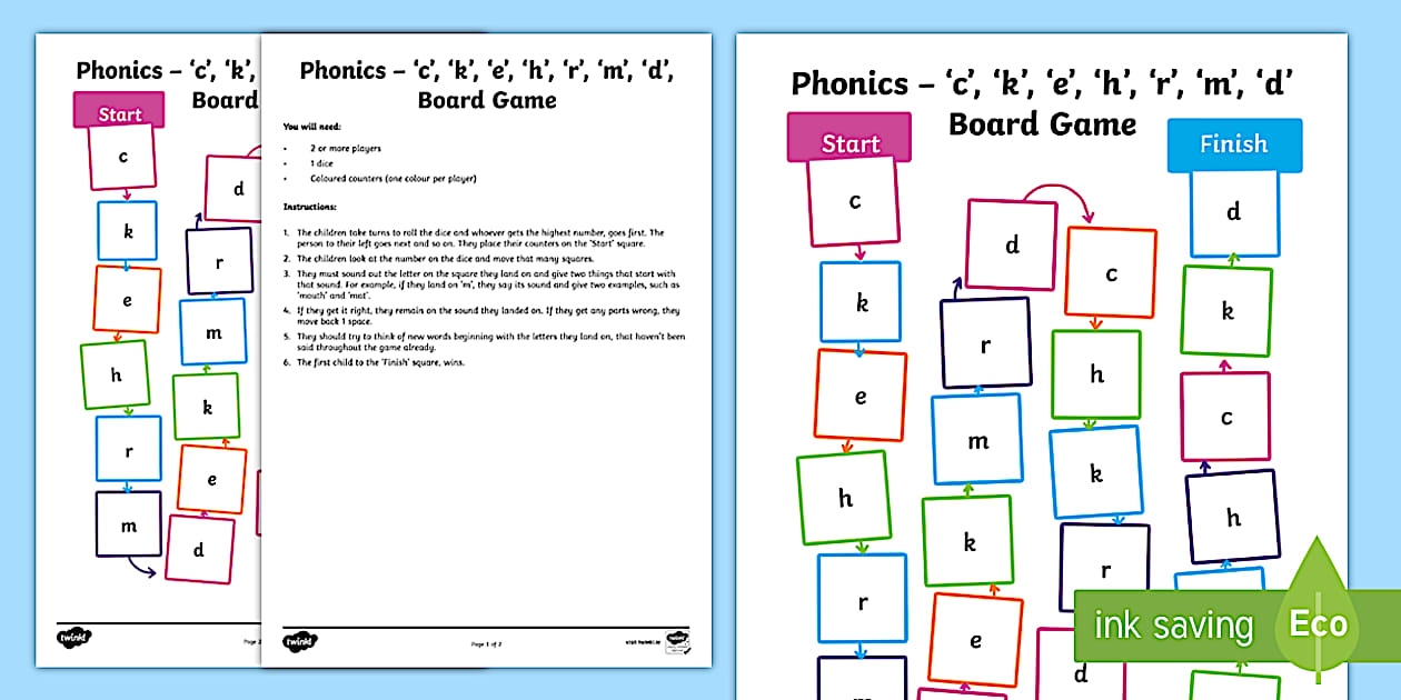Phonics - ‘c’, ‘k’, ‘e’, ‘h’, ‘r’, ‘m’, ‘d’ Board Game