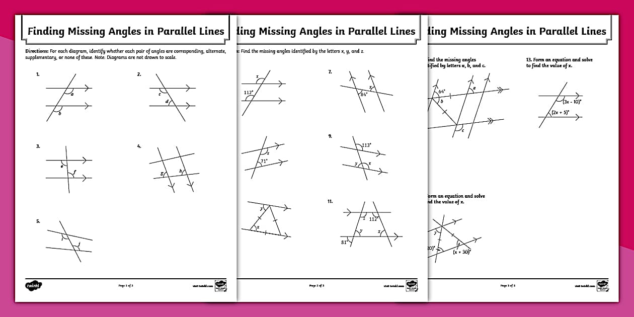Eighth Grade Finding Missing Angles in Parallel Lines