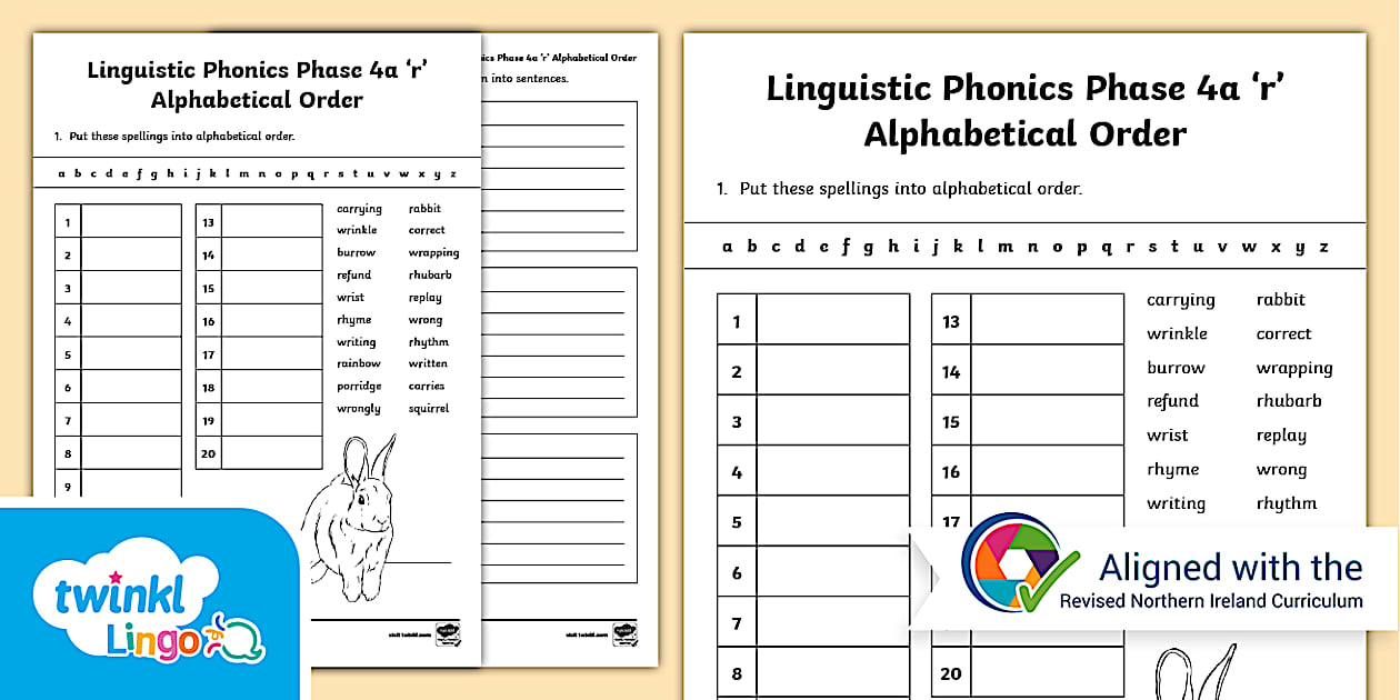 Linguistic Phonics Phase 4a 'r' Alphabetical Order