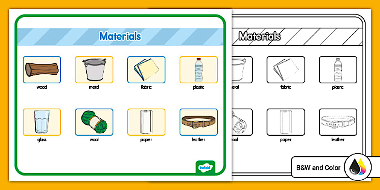 Materials Word Mat for K-2nd Grade (teacher made) - Twinkl