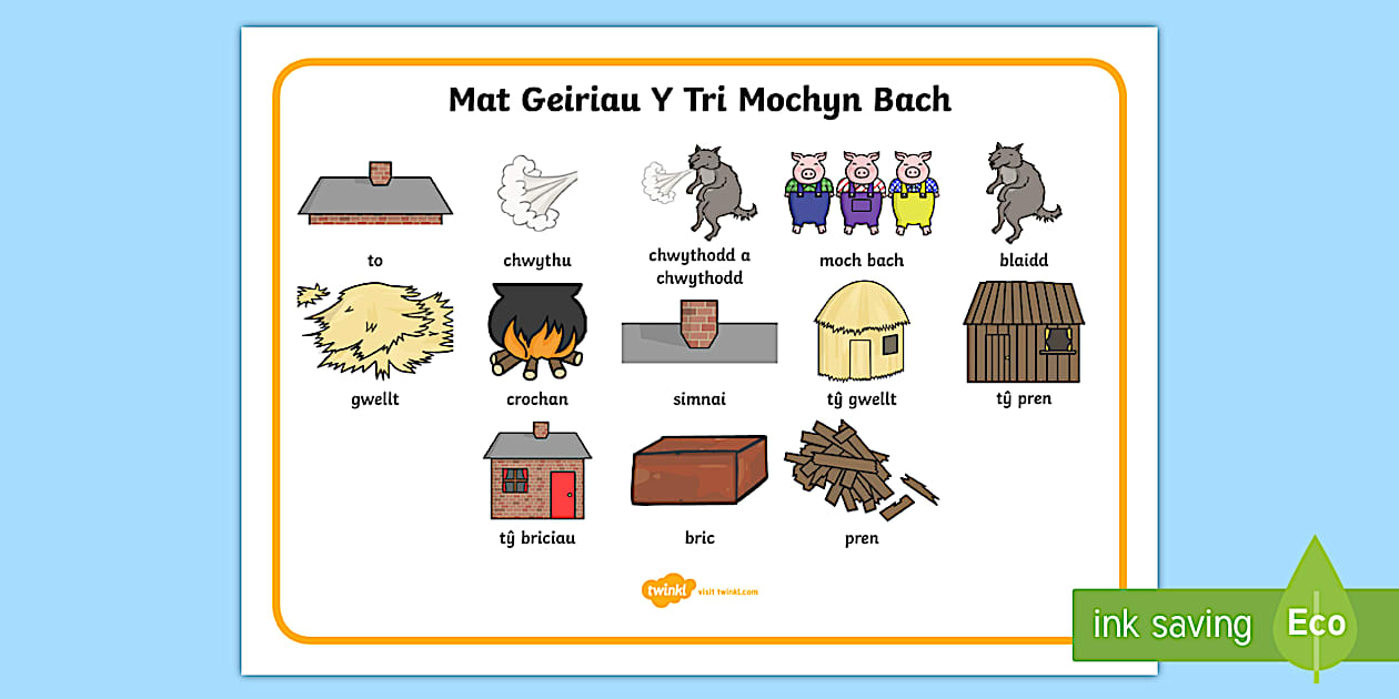 Mat Geiriau Y Tri Mochyn Bach (teacher made) - Twinkl