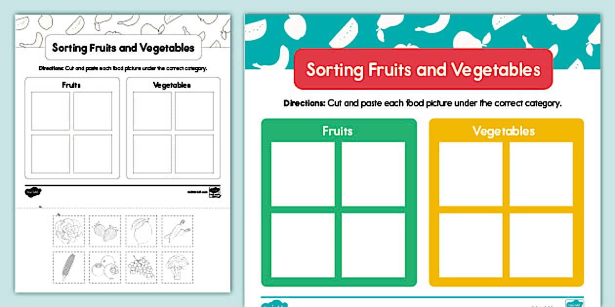 Sorting Fruits and Vegetables Cut and Paste Worksheet