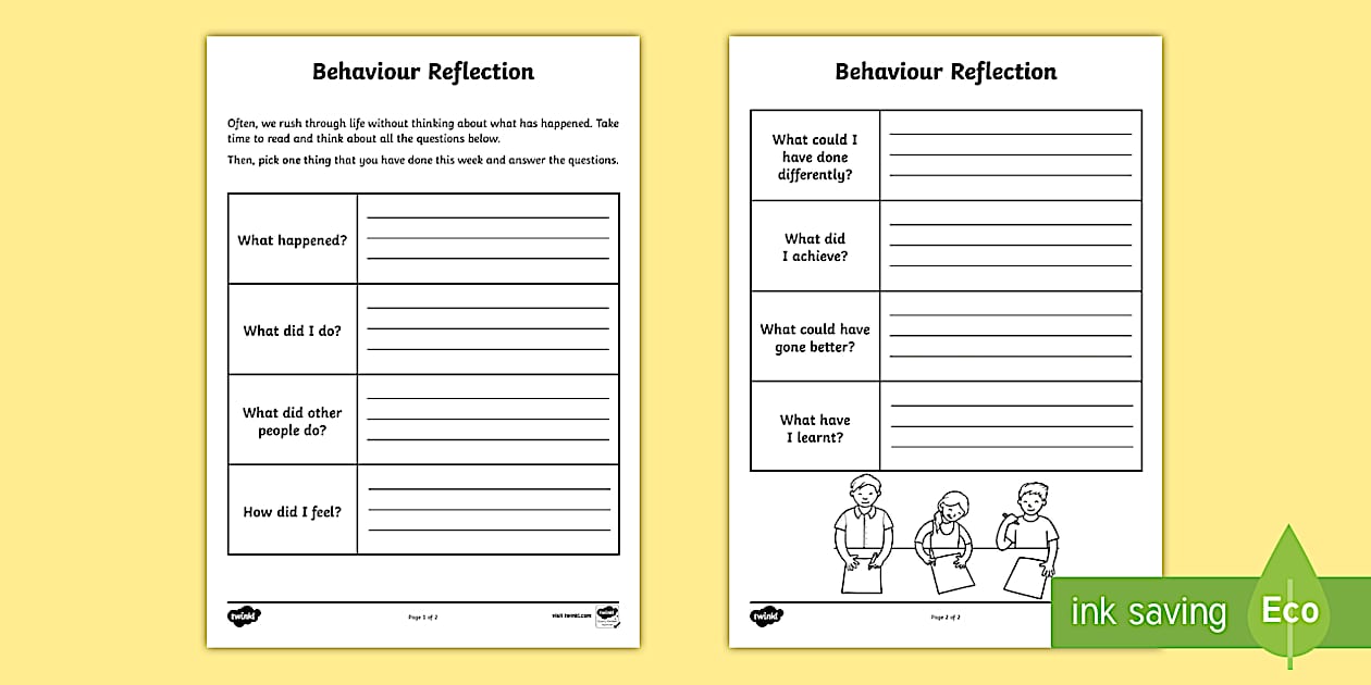 Editable Behaviour Reflection Activity - Think Sheet
