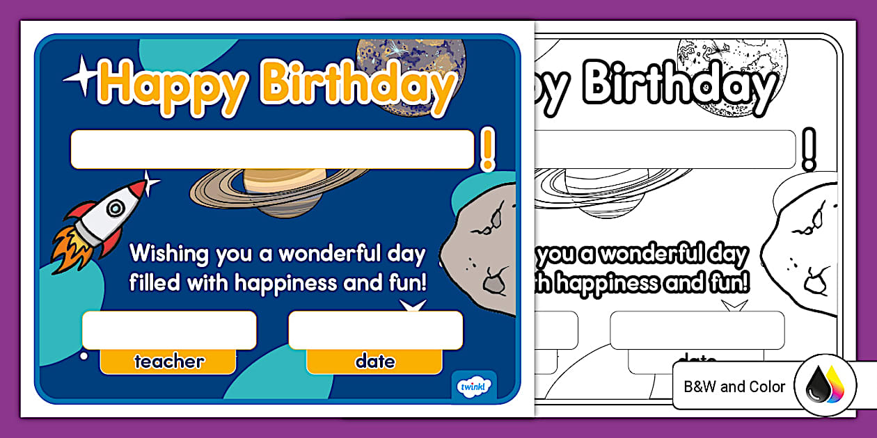 Space Happy Birthday Certificate (teacher made) - Twinkl