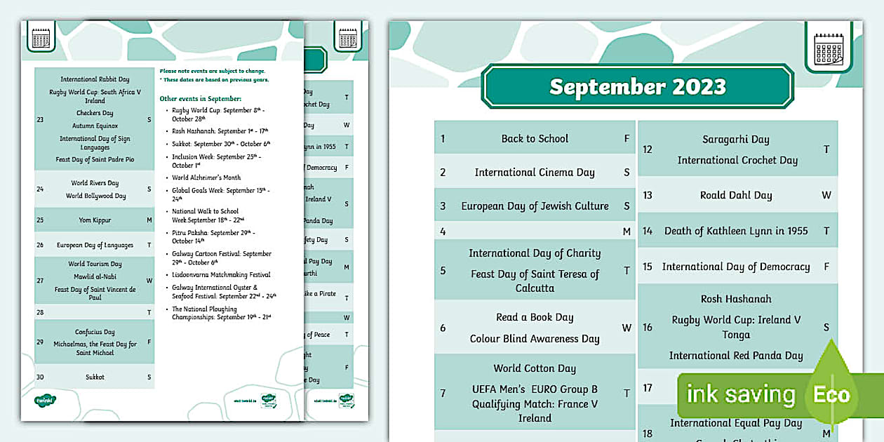 Teacher Planner: What's Happening in September? - Twinkl