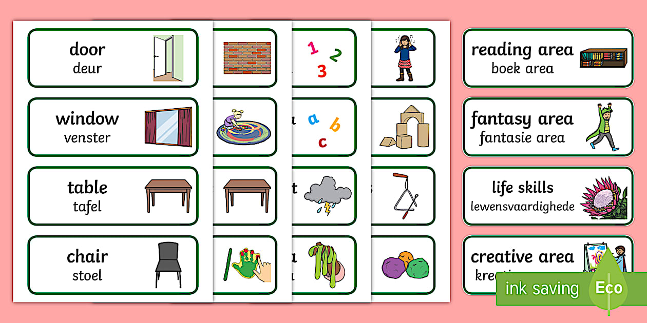 Editable Classroom Word Cards English/Afrikaans - Twinkl