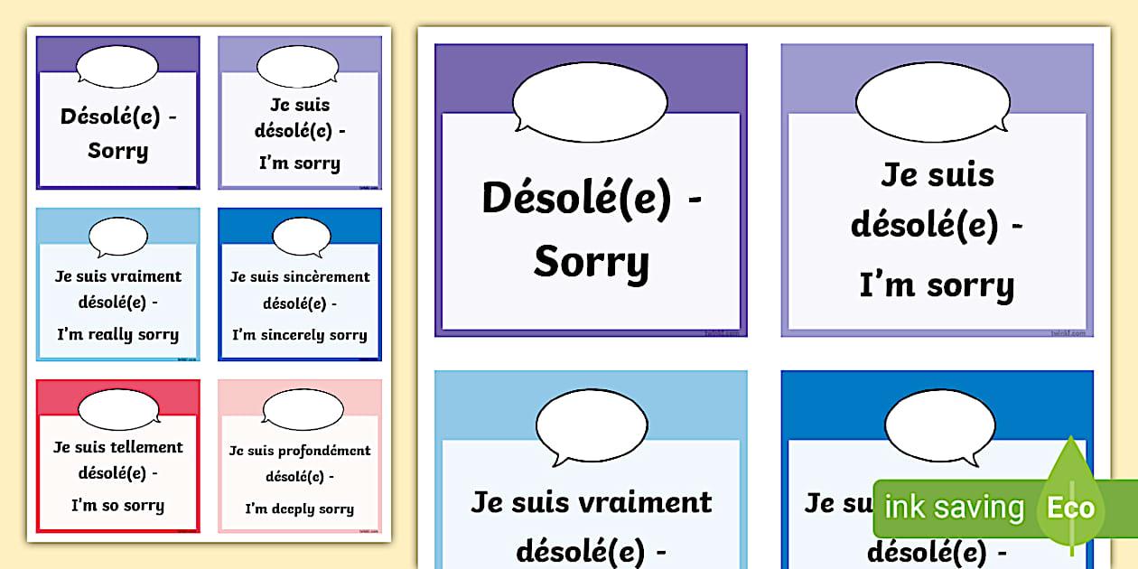 👉 French Apology Word Cards (Teacher-Made) - Twinkl