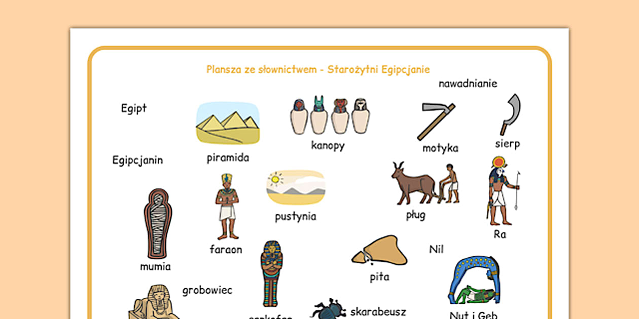 Plansza ze słownictwem Starożytni Egipcjanie po polsku - historia