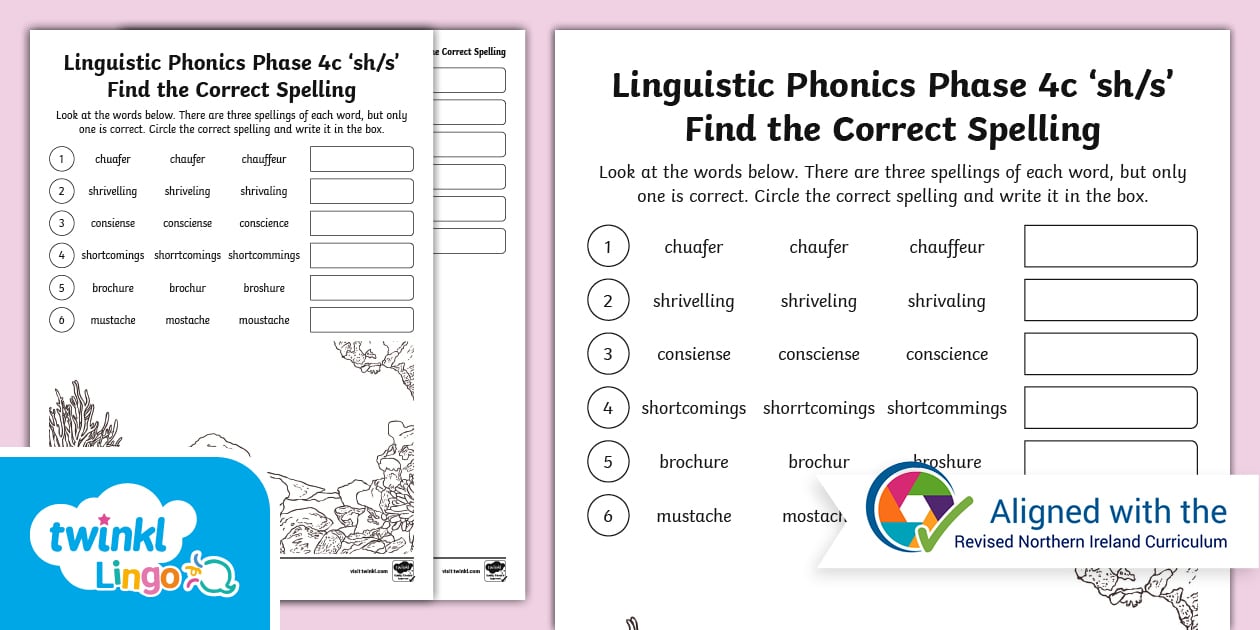Linguistic Phonics Phase 4c 'sh/s' Find the Correct Spelling
