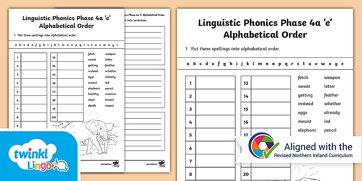 Linguistic Phonics Phase 4a 'e' Alphabetical Order