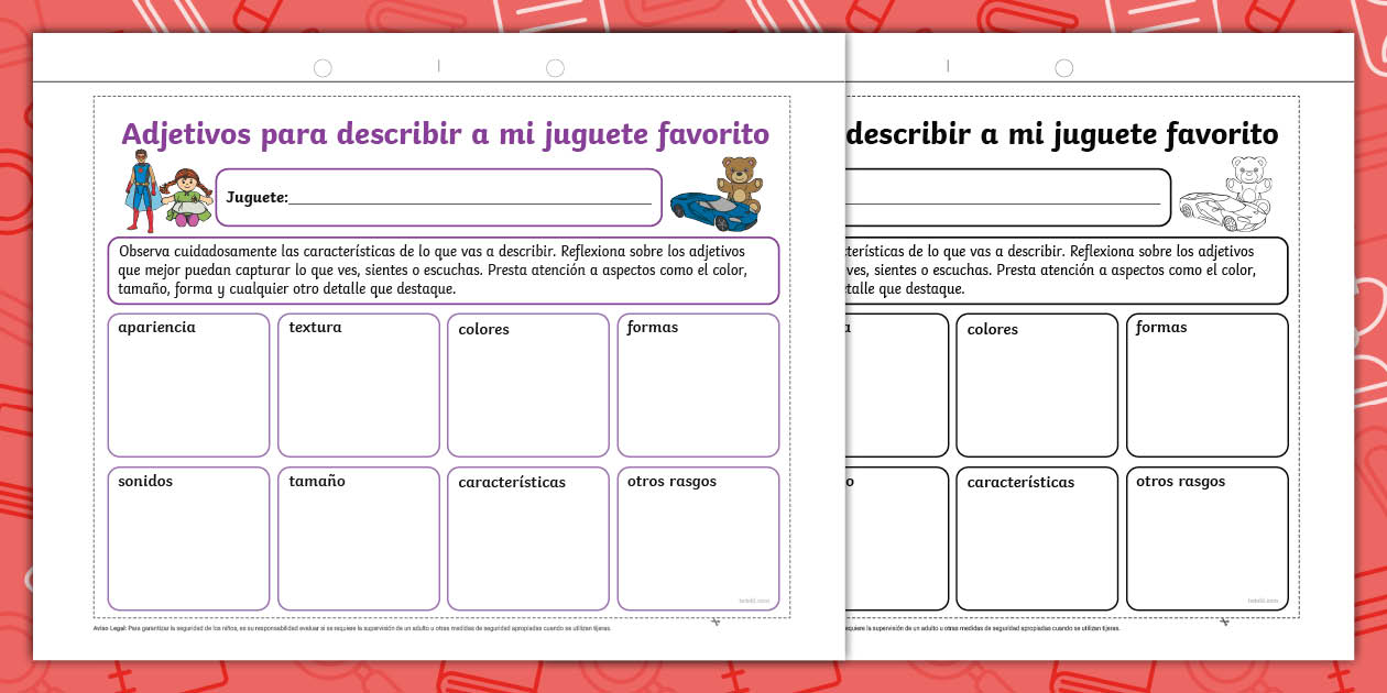 Guía de Trabajo: Adjetivos - Mi juguete favorito - Twinkl