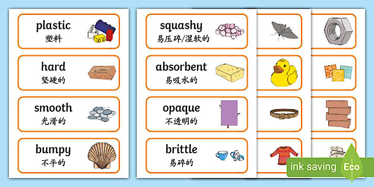 Materials Word Cards English/Mandarin Chinese (teacher made)