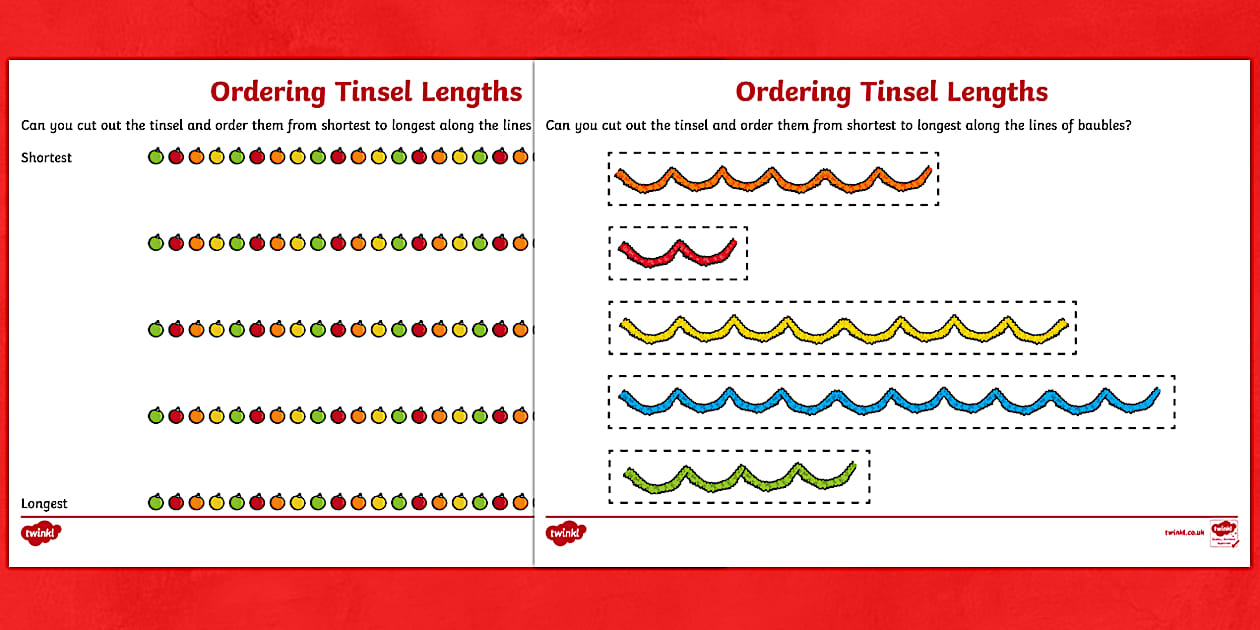 Ordering Tinsel Lengths Activity Pack (teacher made)