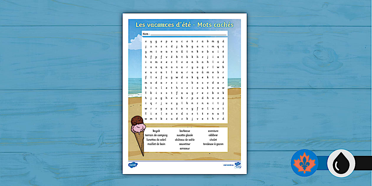 Summer Holidays Word Search Gr. 4 French (teacher made)