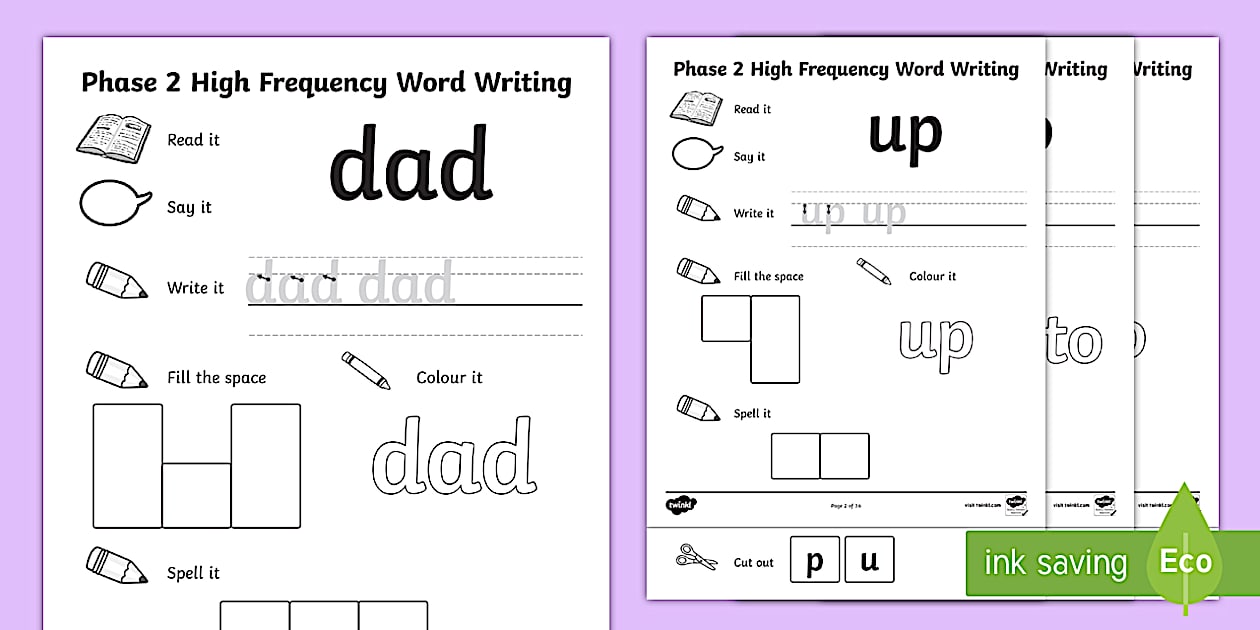 Phase 2 High Frequency Words Writing Worksheets - Twinkl