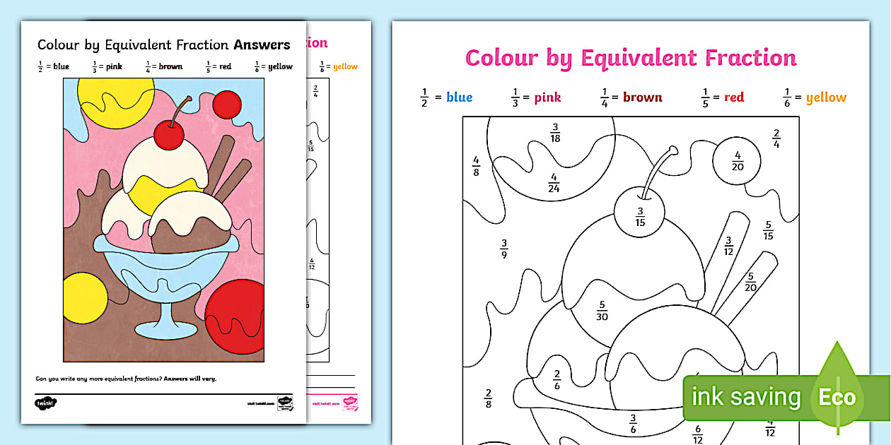 👉 LKS2 Summer-Themed Colour by Equivalent Fractions