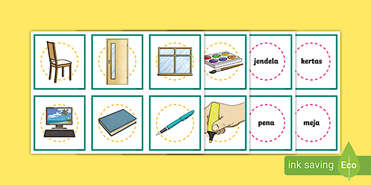 Classroom Objects Matching Cards Indonesian (teacher made)