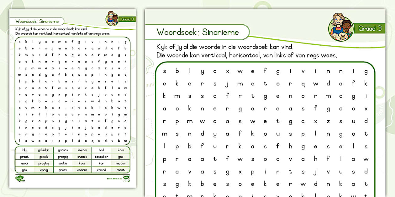 Graad 3 Klanke: Sinonieme Woordsoek (teacher made) - Twinkl