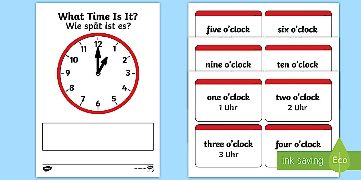 Clock Matching Game O' Clock Activity English/German - EAL, German, Clock