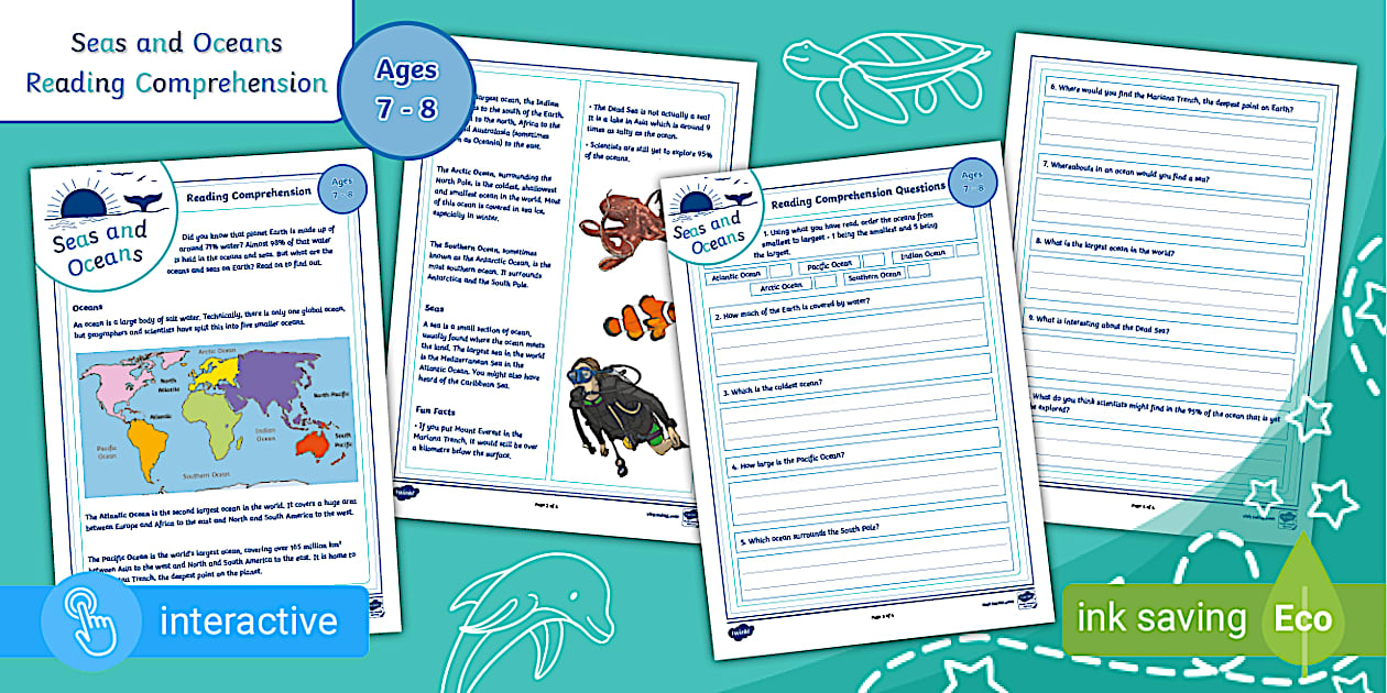 Year 3 Seas and Oceans Reading Comprehension (Ages 7 - 8)
