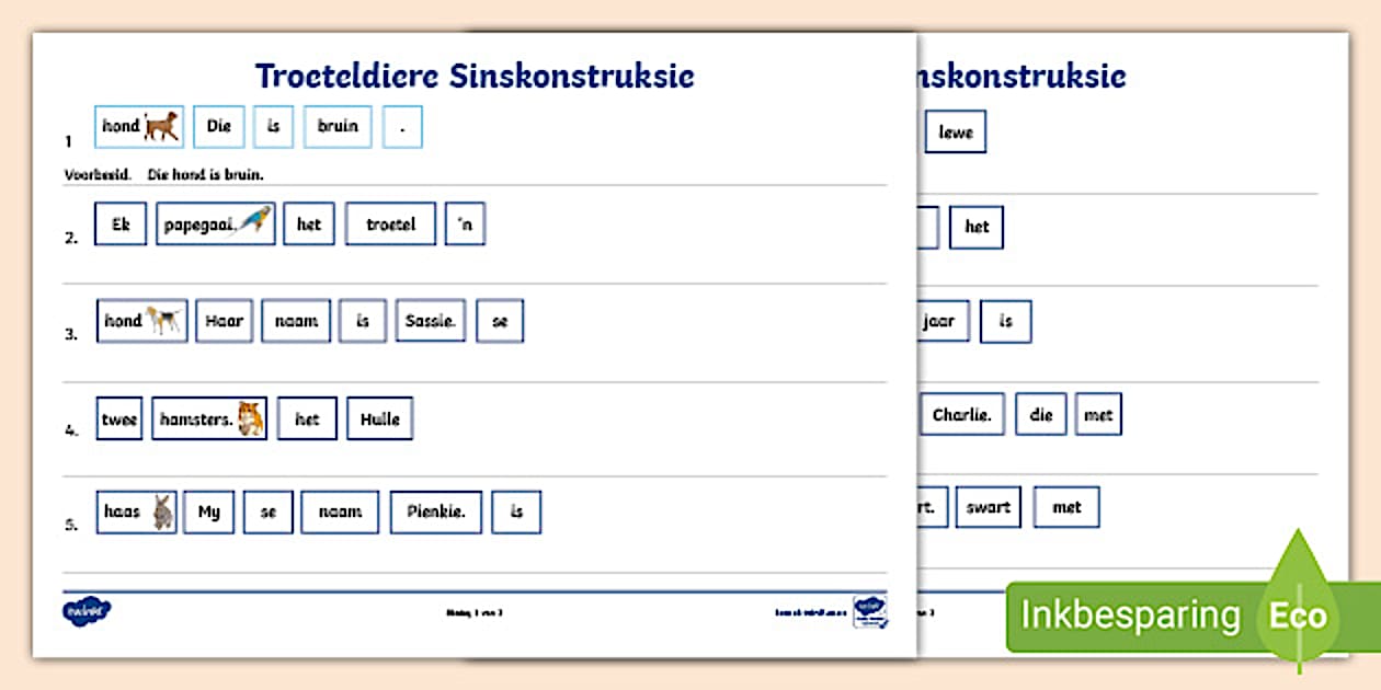 Troeteldiere Sinskonstruksie Aktiwiteit - Twinkl