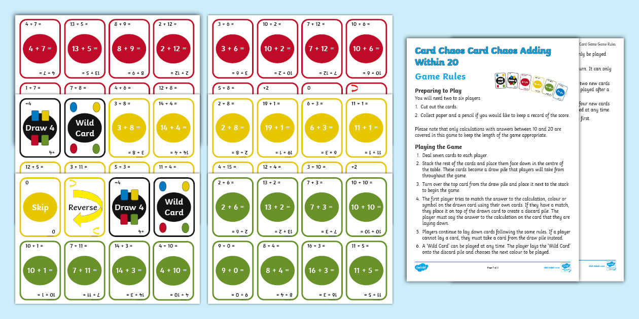👉 Card Chaos Adding Within 20 -Twinkl - KS1 - Twinkl