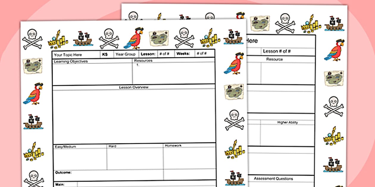 Pirates Themed Editable Individual Lesson Plan Template - plans