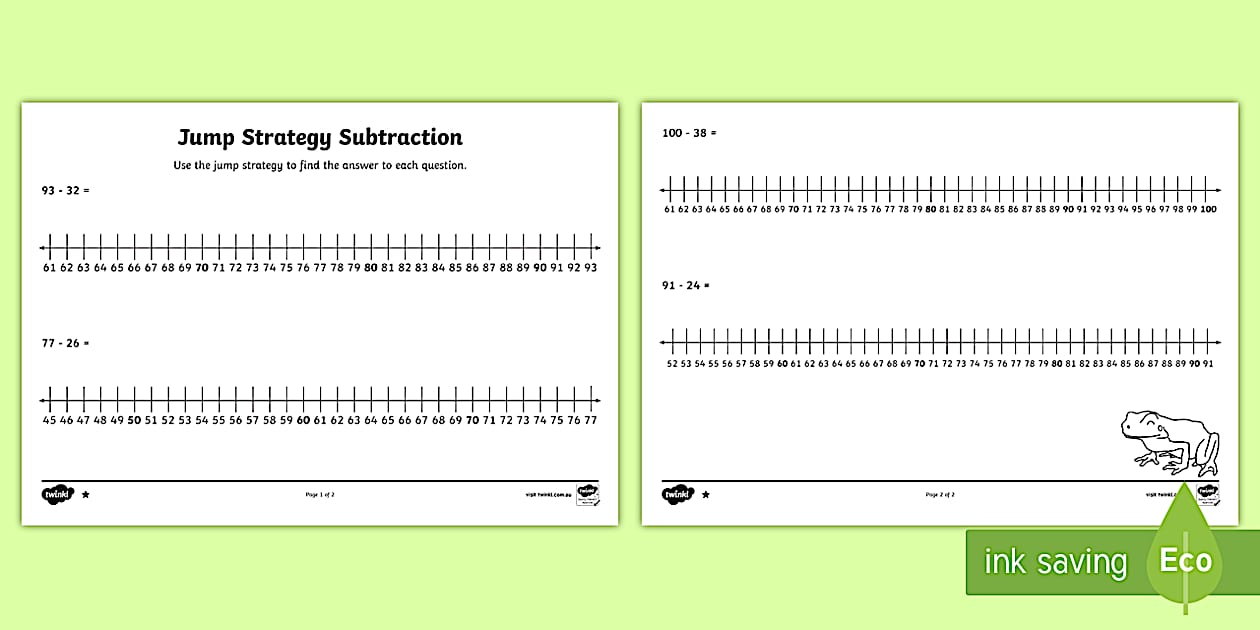 TAS Differentiated Jump Strategy Subtraction Questions Worksheet