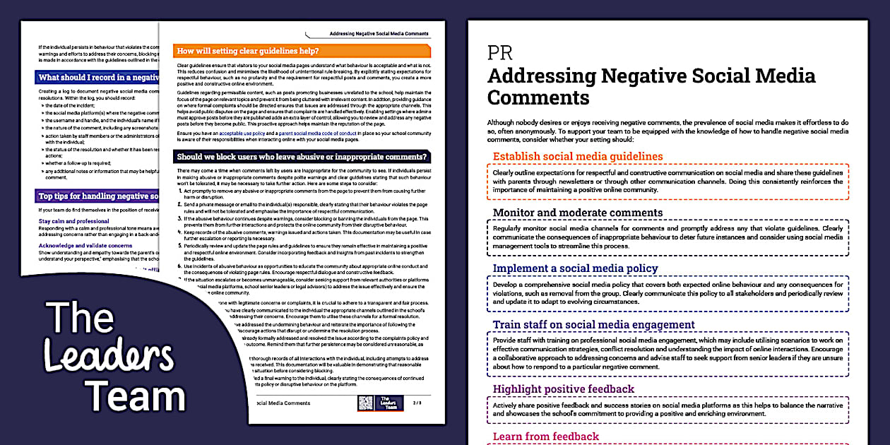 Addressing Negative Social Media Comments - SLT - Twinkl