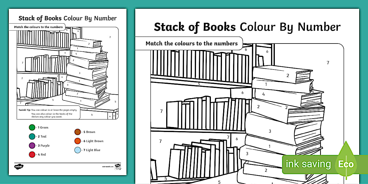 Stack of Books Colour by Number (teacher made) - Twinkl