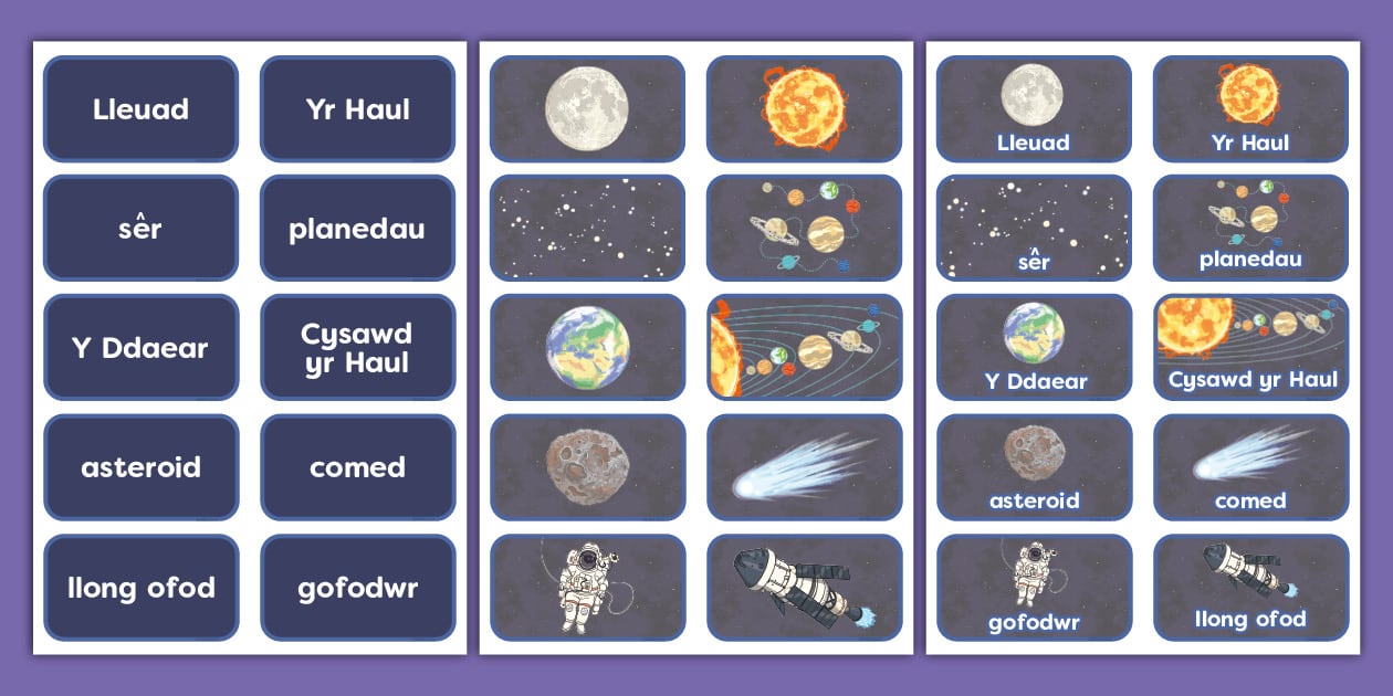 Dewch i Weld y Gofod!: Cardiau Paru (teacher made) - Twinkl