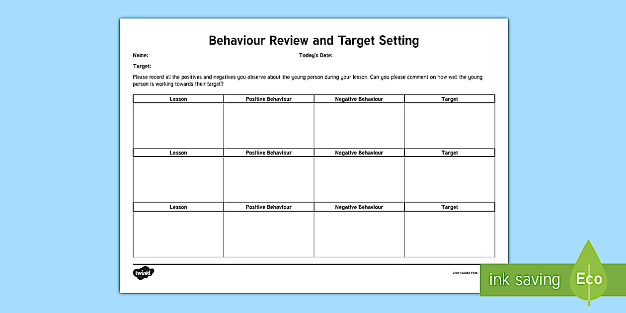 Behaviour Review and Target Setting Record (teacher made)