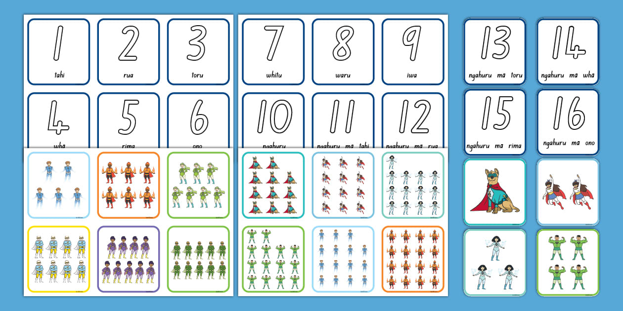 Superhero-Themed 1-20 Te Reo Māori Matching Quantity and Number Worksheet