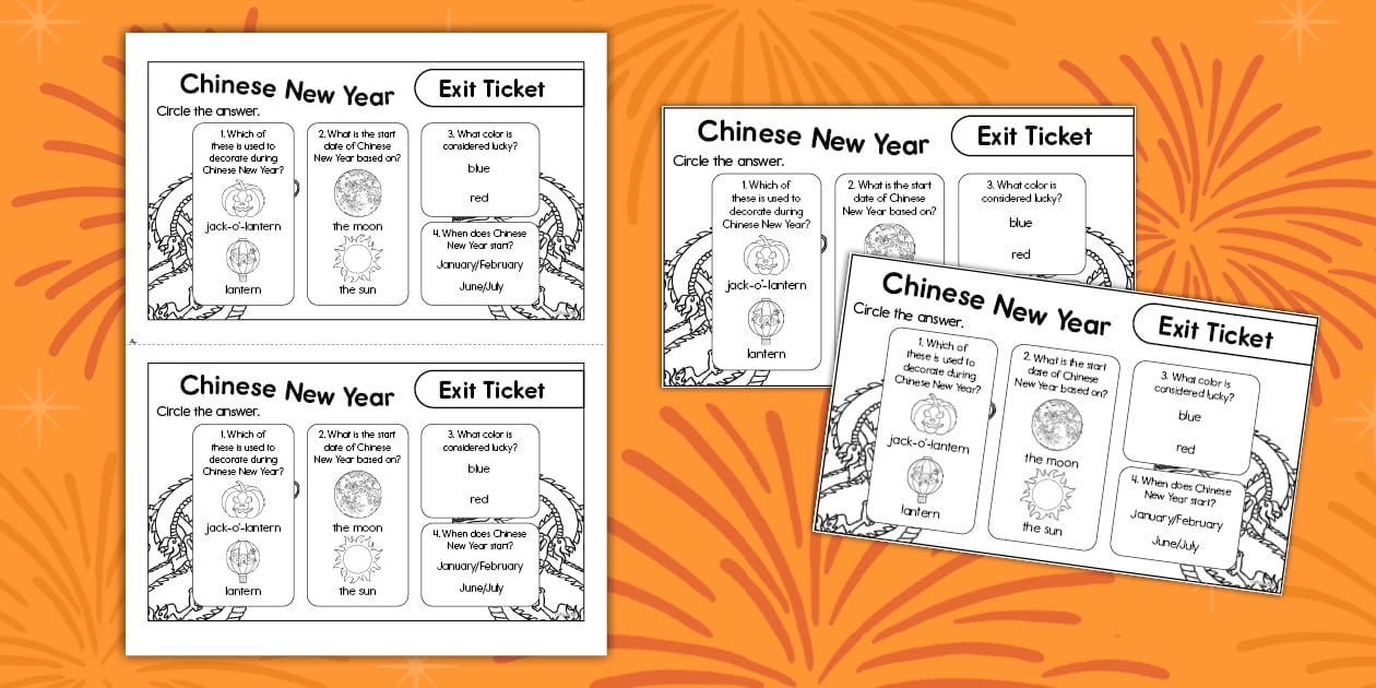 * NEW * Kindergarten Chinese New Year Exit Ticket