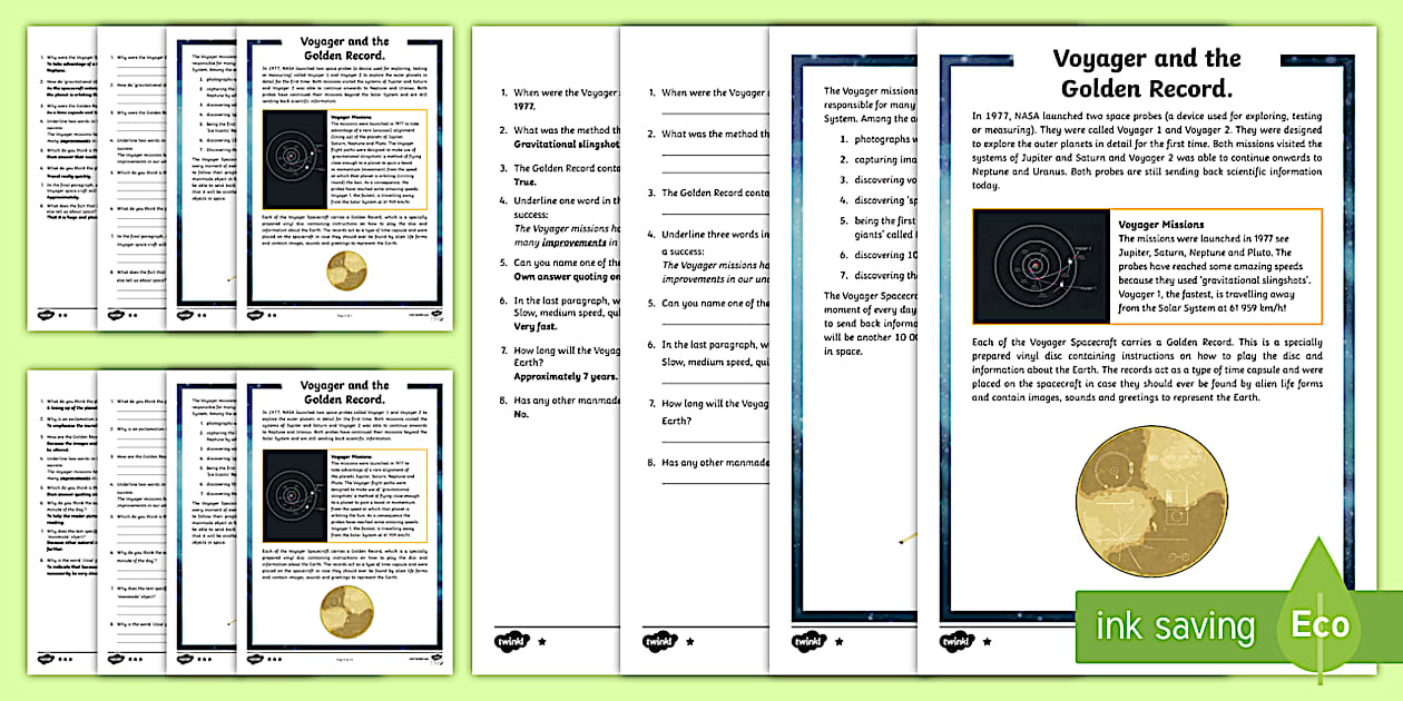 Voyager and the Golden Record Differentiated Reading Comprehension Activity