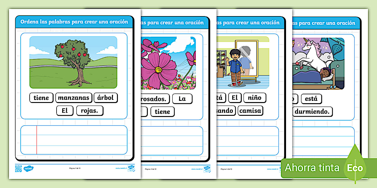 Hoja de trabajo: Ordena las palabras para crear una oración