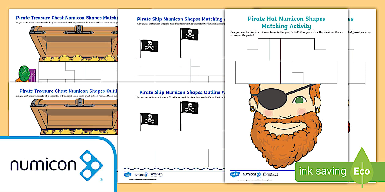 Black and White Pirate-Themed Numicon Shape Matching and Outlines Activity