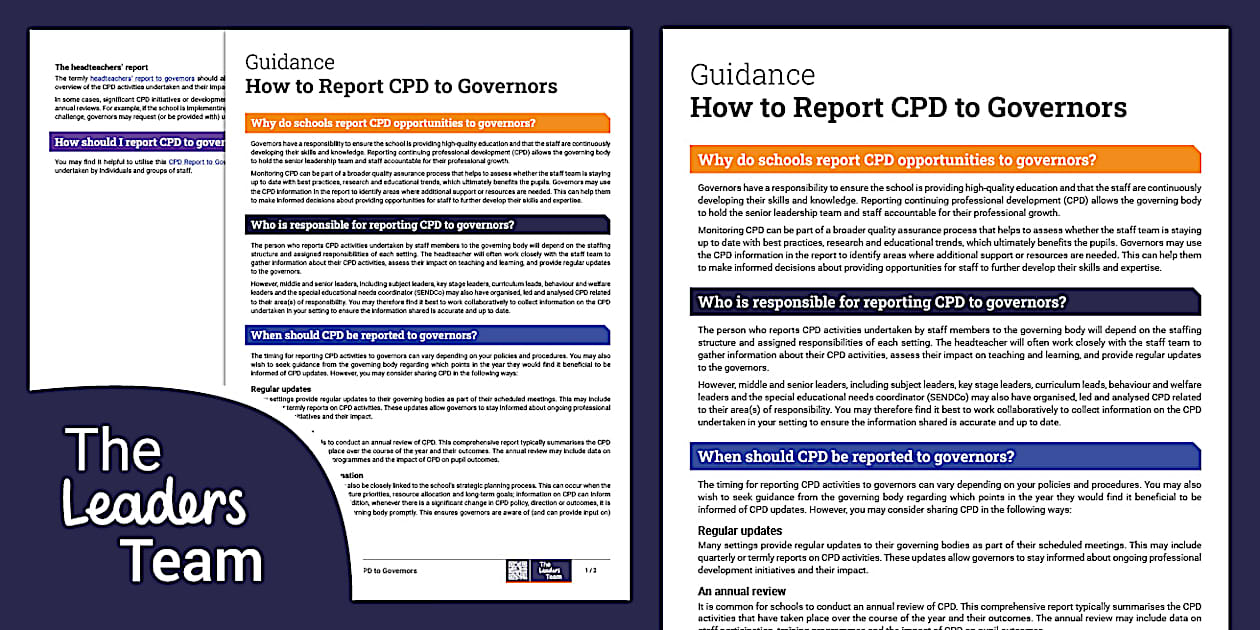 How to Report CPD to Governors - SLT (teacher made) - Twinkl