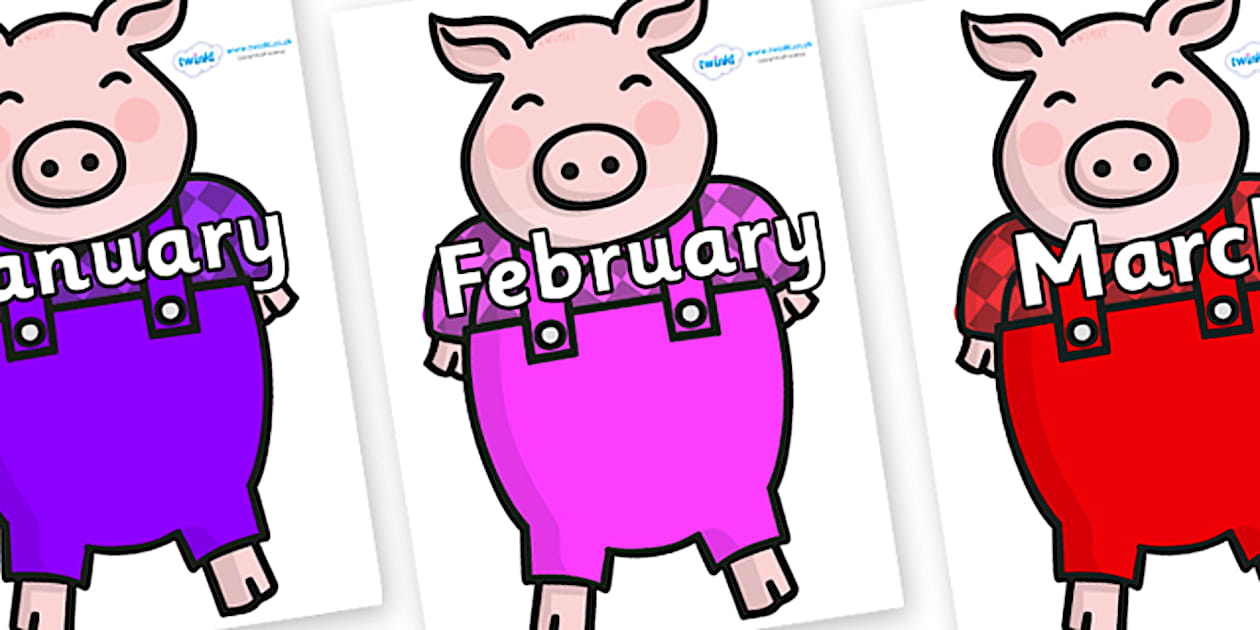 Cursive Months of the Year on Pigs (Teacher-Made) - Twinkl