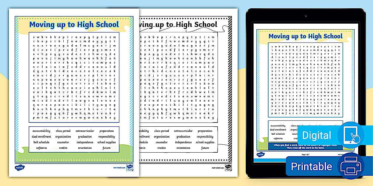 Eighth Grade Moving up to High School Word Search - Twinkl