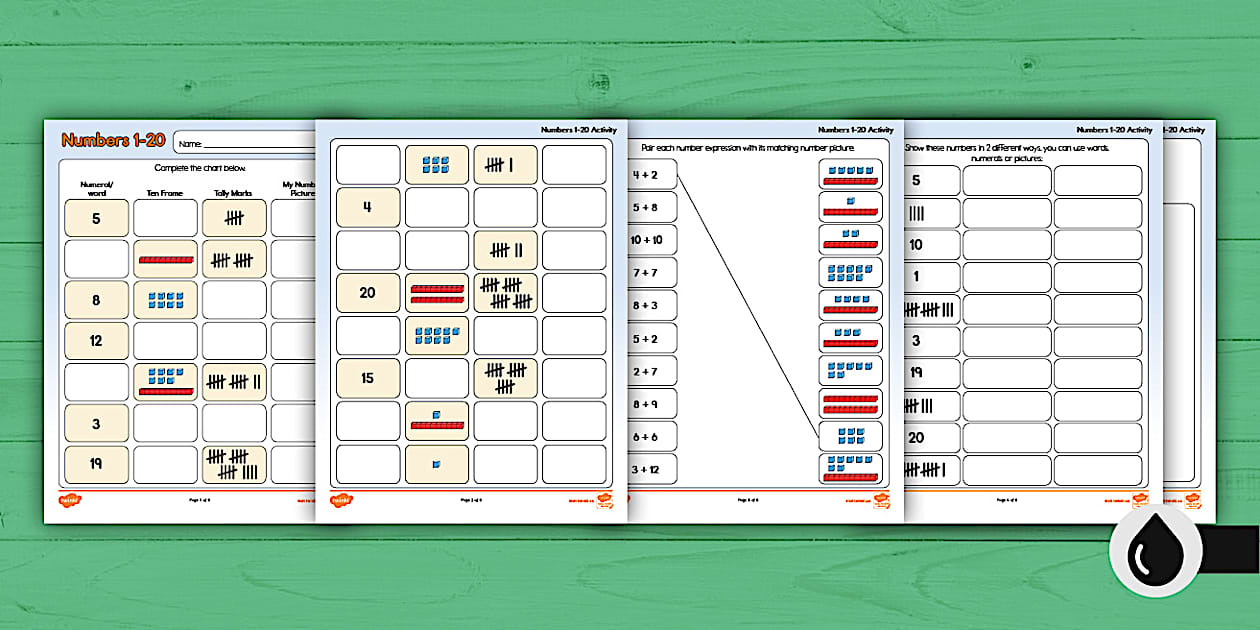 Reading and Representing Numbers to 50: Numbers 1-20 Activity Sheet