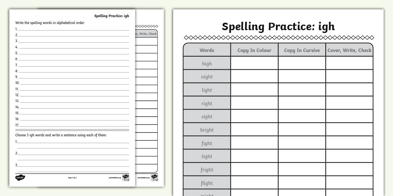 Grade 3 English Phonics -igh Practice Sheets (CAPS Aligned)