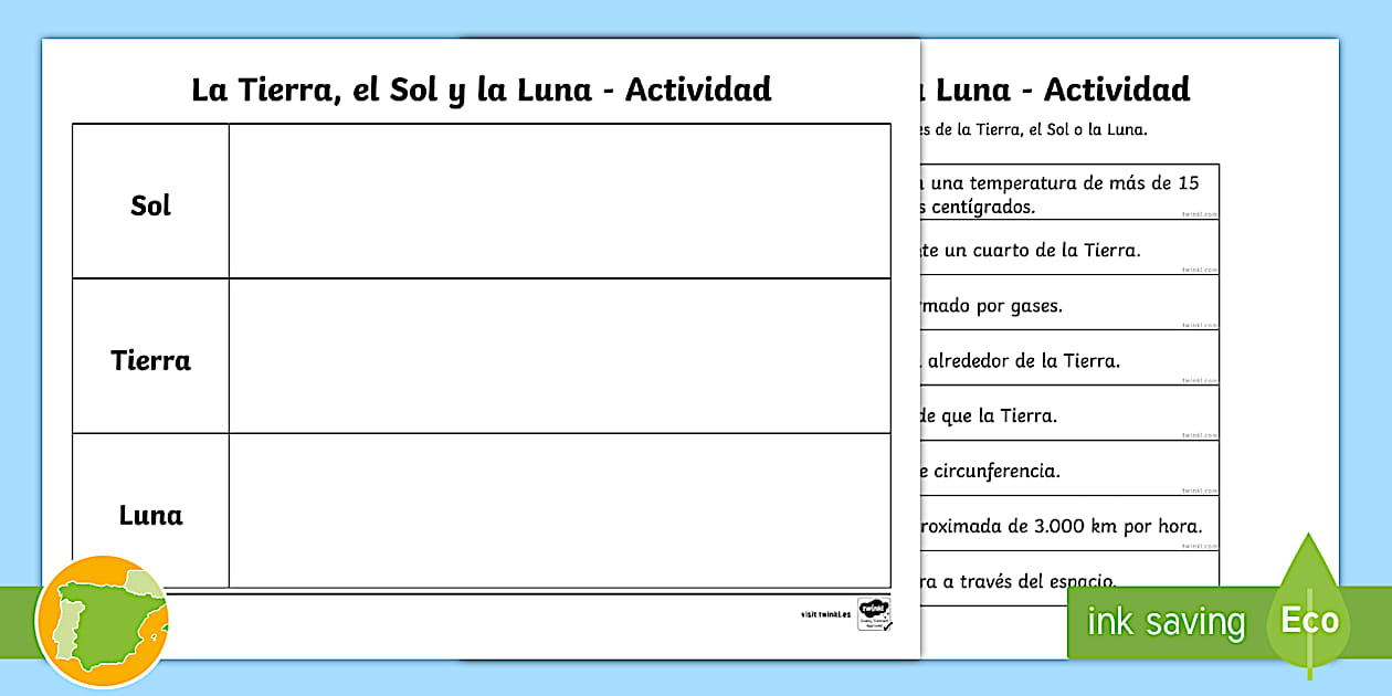 la tierra, el sol y la luna Ficha de actividad - Twinkl