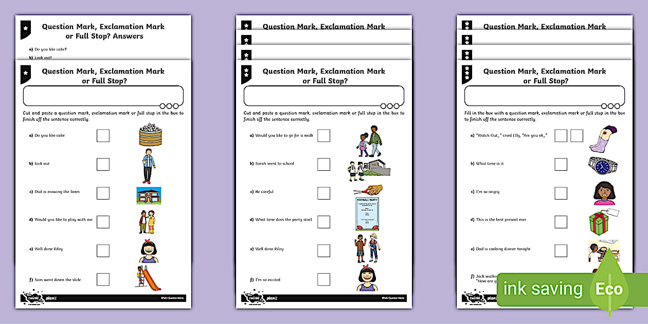 Primary Resources | Question Marks Differentiated Worksheet